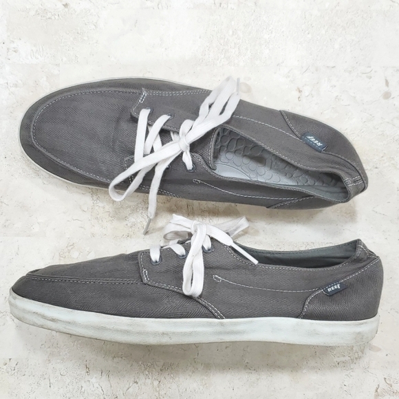 Reef | Shoes | Reef Boat Shoes Mens Size 1 Gray Herringbone Canvas ...